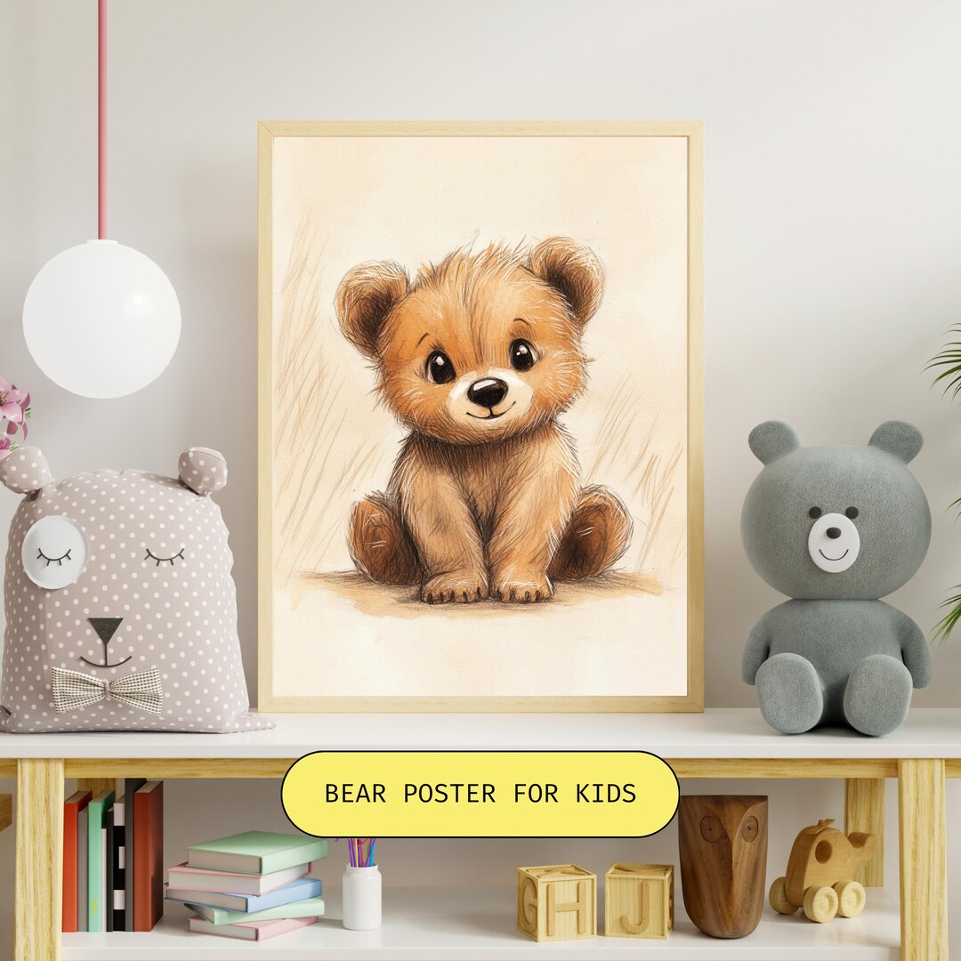 Kids Animal Bear Poster, Toddler Wall Art, Playroom Kids Decor, Cute ...