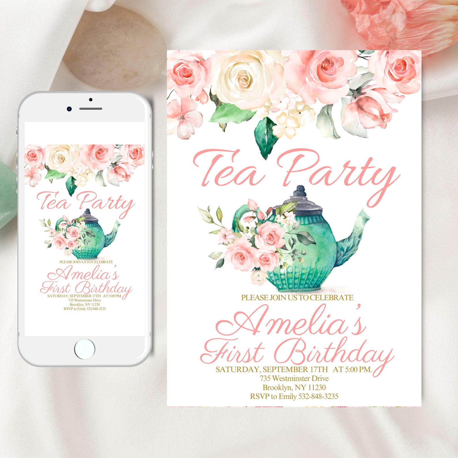 Editable Pink Floral Tea Party Birthday Invitation, Pink Floral Par-tea ...