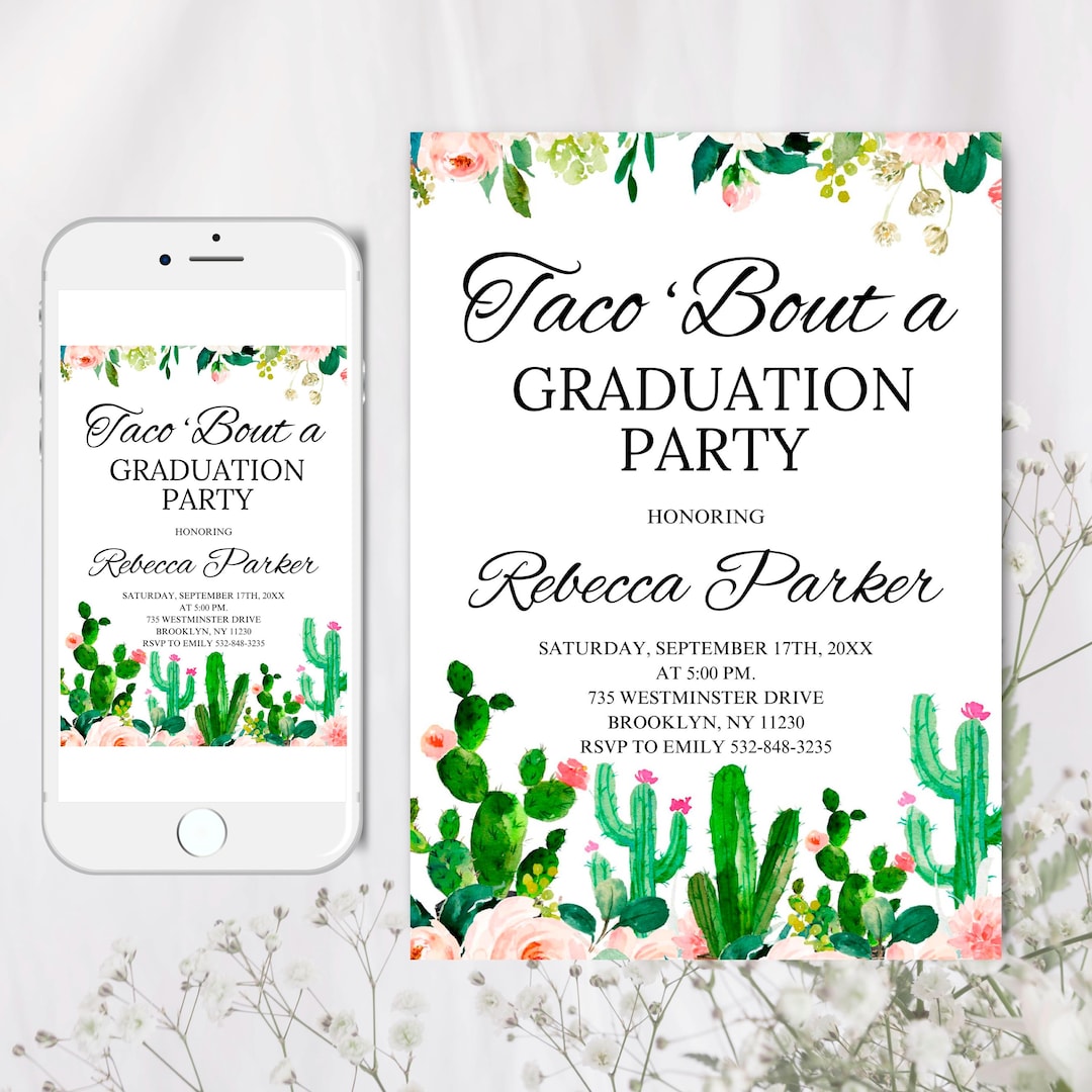 Editable Taco 'bout Graduation Invitation, Fiesta Graduation Party, Let ...
