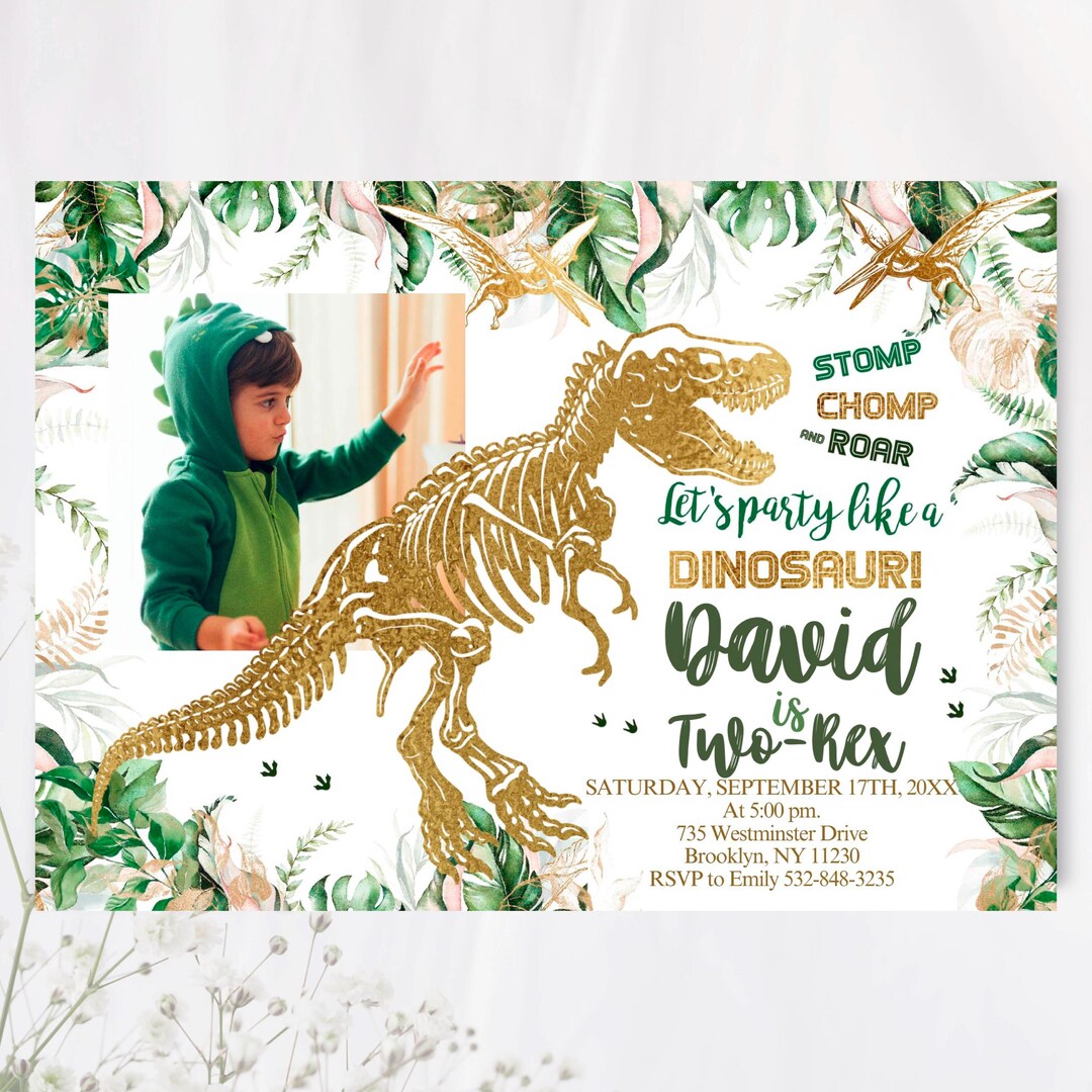 Editable Dinosaur Birthday Invitation With Photo, Dino T-rex Invite ...