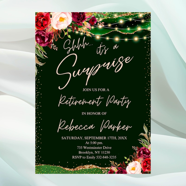Editable Surprise Retirement Party Invitation, Boho Floral Retirement ...
