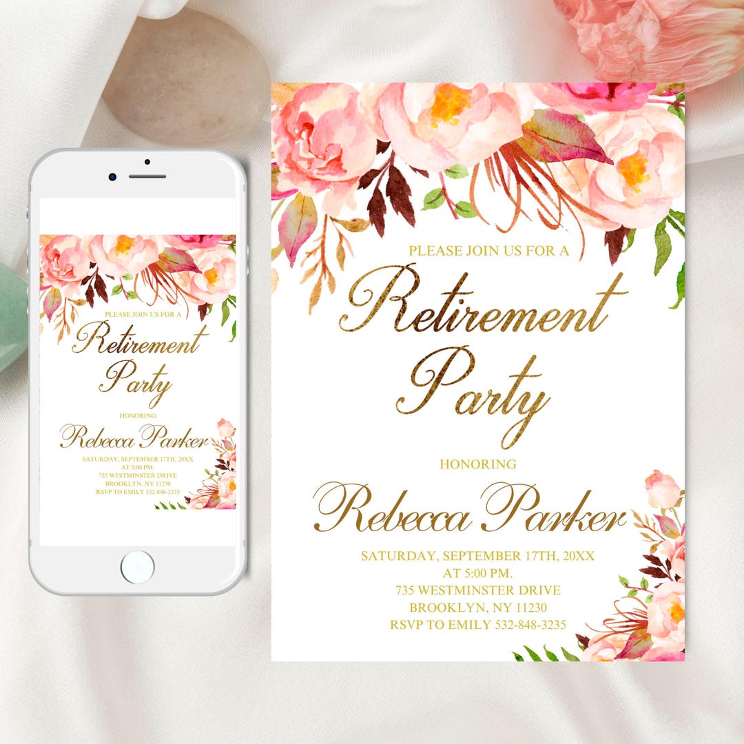 Blush Pink Floral Retirement Party Invitation: Editable Canva Template ...