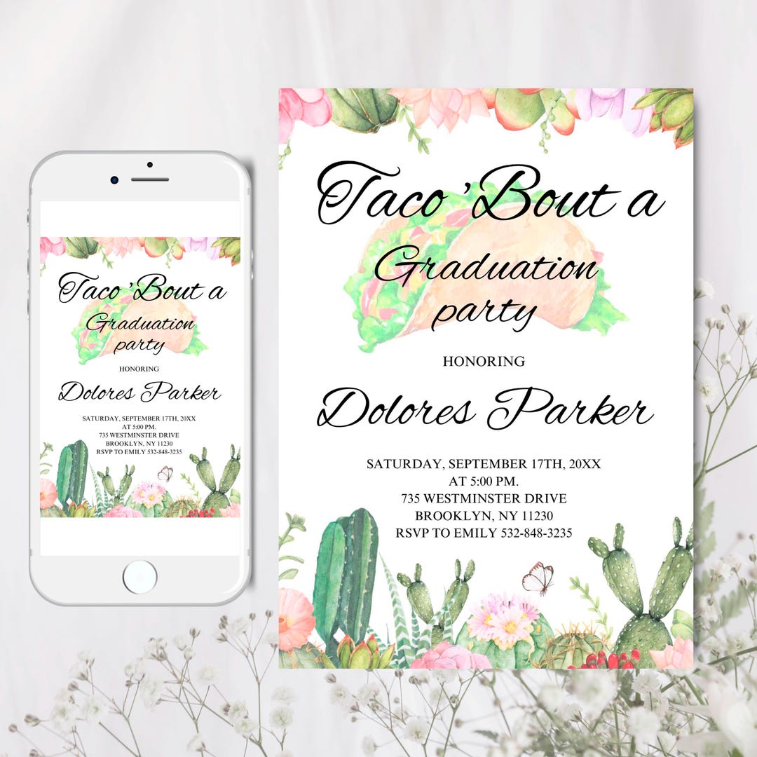 Editable Taco 'bout Graduation Invitation, Fiesta Graduation Party, Let ...