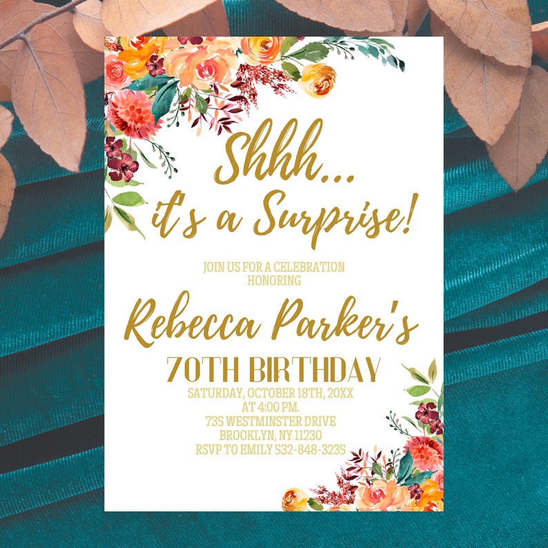 Editable Surprise Birthday Invitation, Vintage Floral Birthday ...