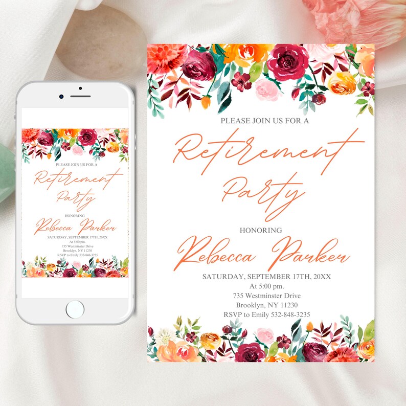 Floral Retirement Party Invitation: Editable Template (digital Download ...