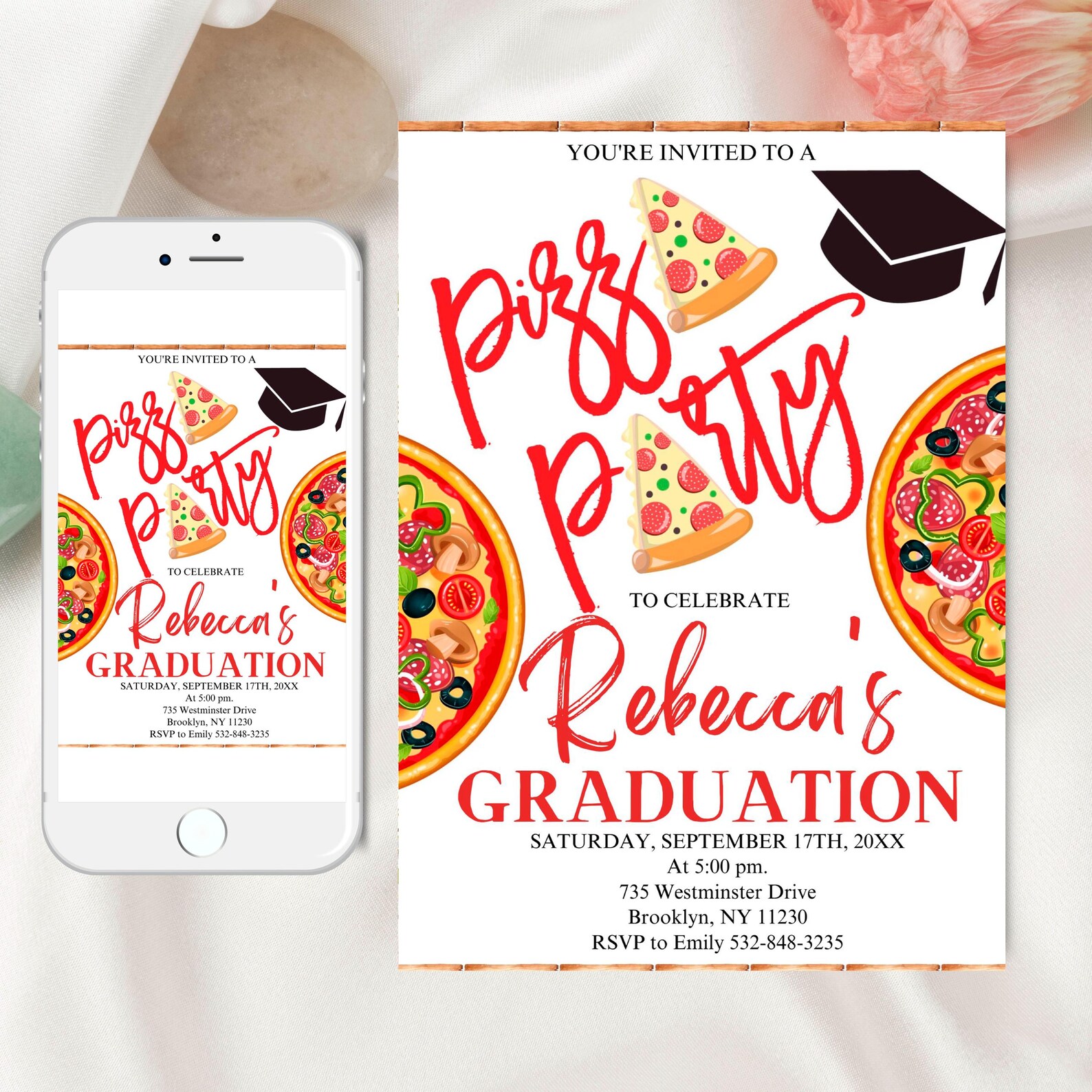 Editable Pizza Party Graduation Invitation, College Graduation, Pizza ...