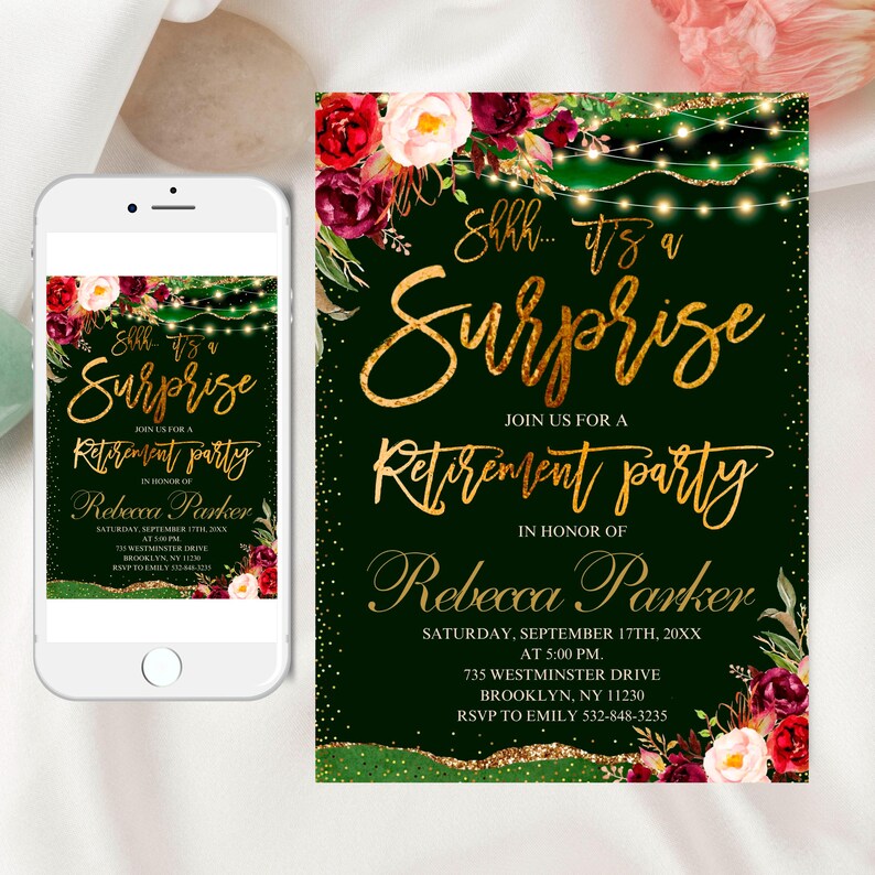 Editable Surprise Retirement Party Invitation, Boho Floral Retirement ...