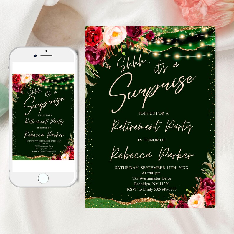 Editable Surprise Retirement Party Invitation, Boho Floral Retirement ...