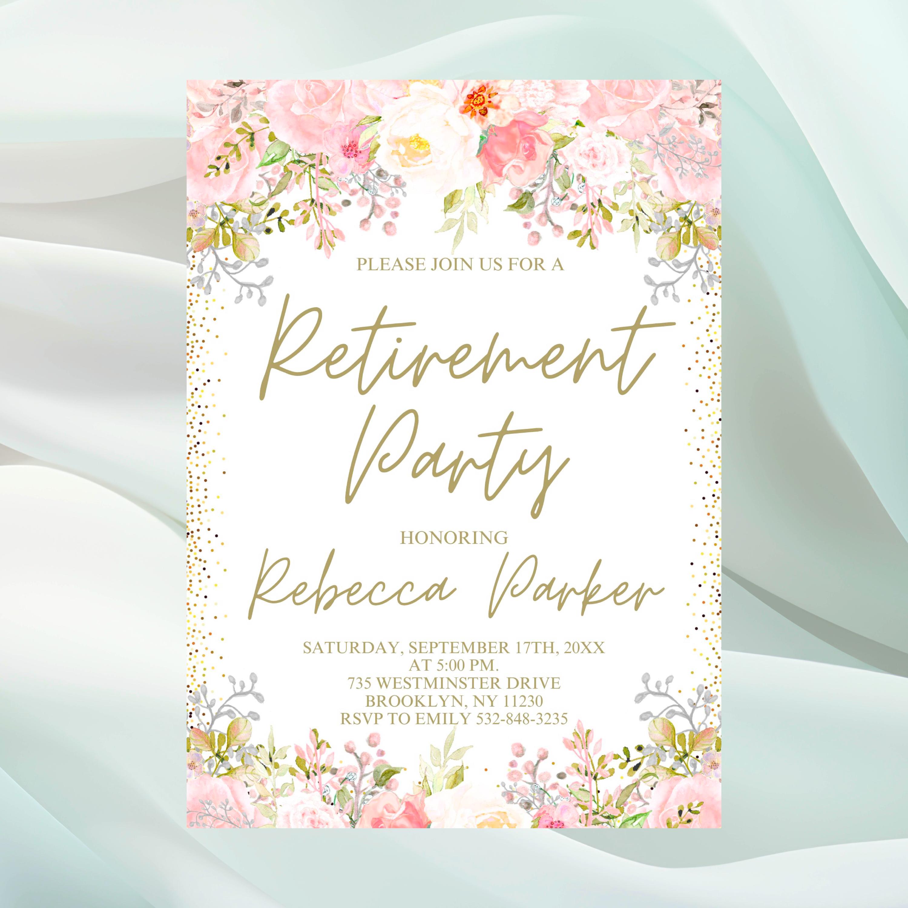 Blush Pink Floral Retirement Party Invitation (digital Download) - Etsy
