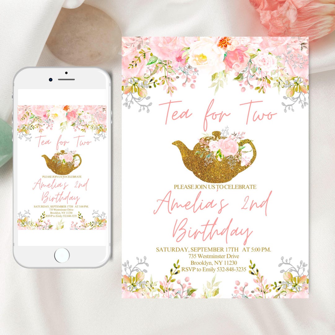 Editable Tea for Two Invitation, Tea Party Invite, Floral Tea for Two ...