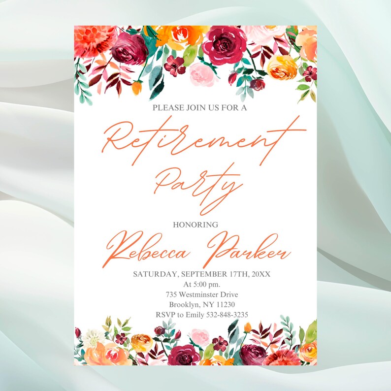 Floral Retirement Party Invitation: Editable Template (digital Download ...