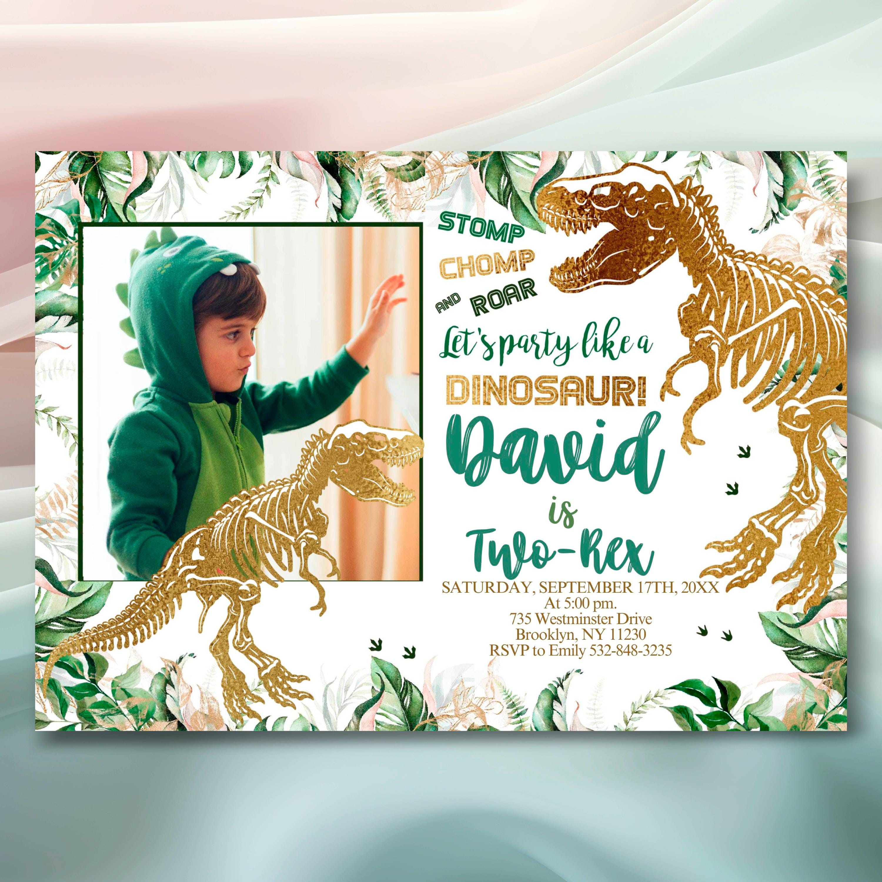 Editable Dinosaur Birthday Invitation With Photo, Dino T-rex Invite ...