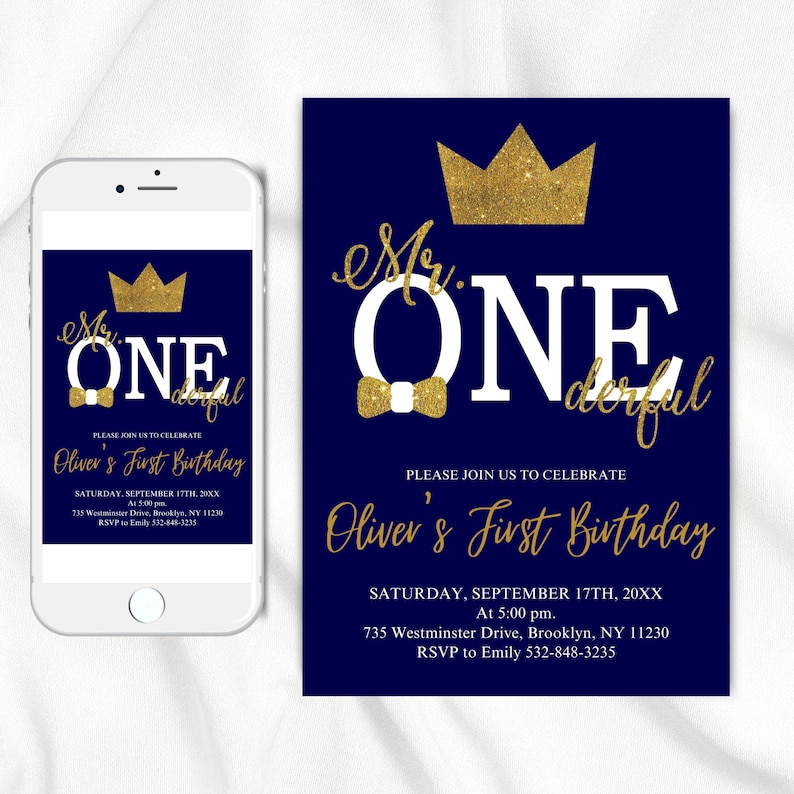 Editable Mr.onederful Invitation, Boy First Birthday Invite, Bow Tie ...