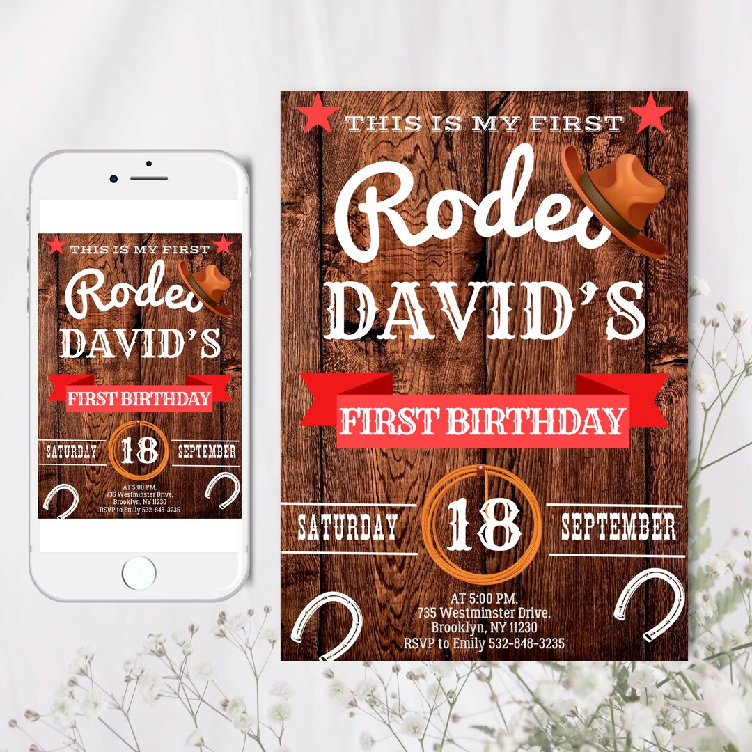 Editable My 1st Rodeo Invitation, Cowboy Birthday Party Invite, Western ...