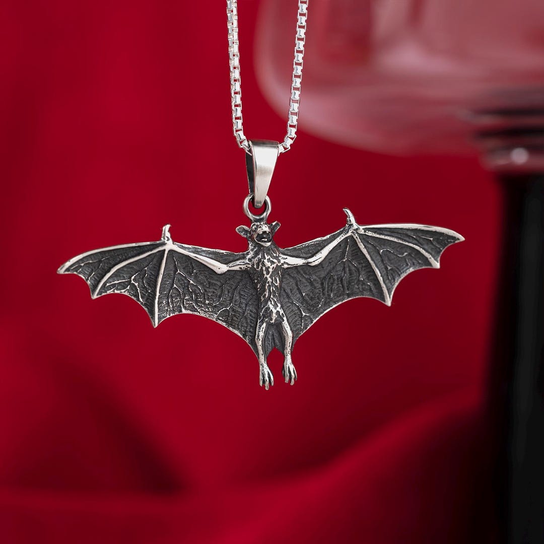 Bat Necklace 925 Sterling Silver, Realistic Bat Pendant Silver, Bat ...