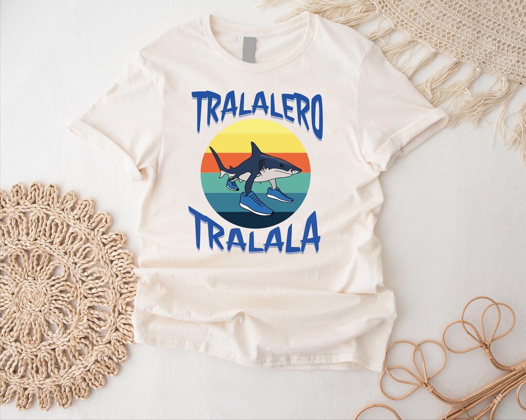 Retro Sunset Tralalero Tralala Funny Shark With Shoes Shirt, Shark Meme ...