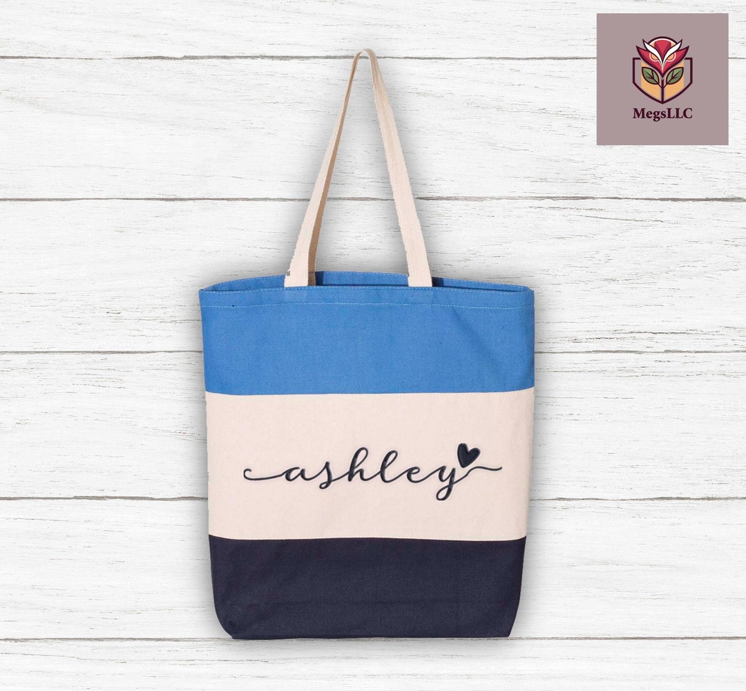 Embroidered Tri Color Tote Bag, Custom Tote Bag, Embroidered Tote Bag ...