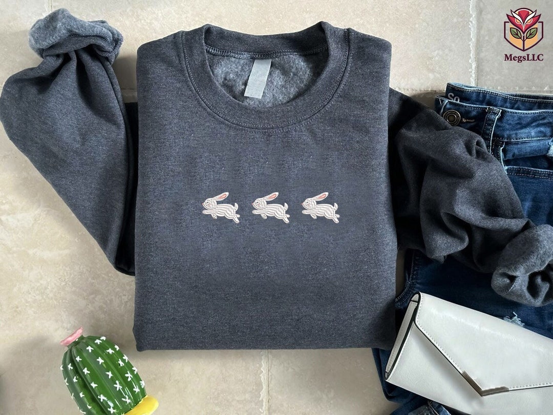 Embroidered Bunnies Sweatshirt, Bunny Lover Gift, Embroidered Rabbits ...