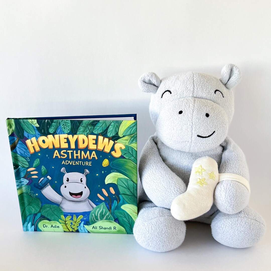 Organic Plush Toy Hippo With Asthma Inhaler & Book Gift Set - Etsy