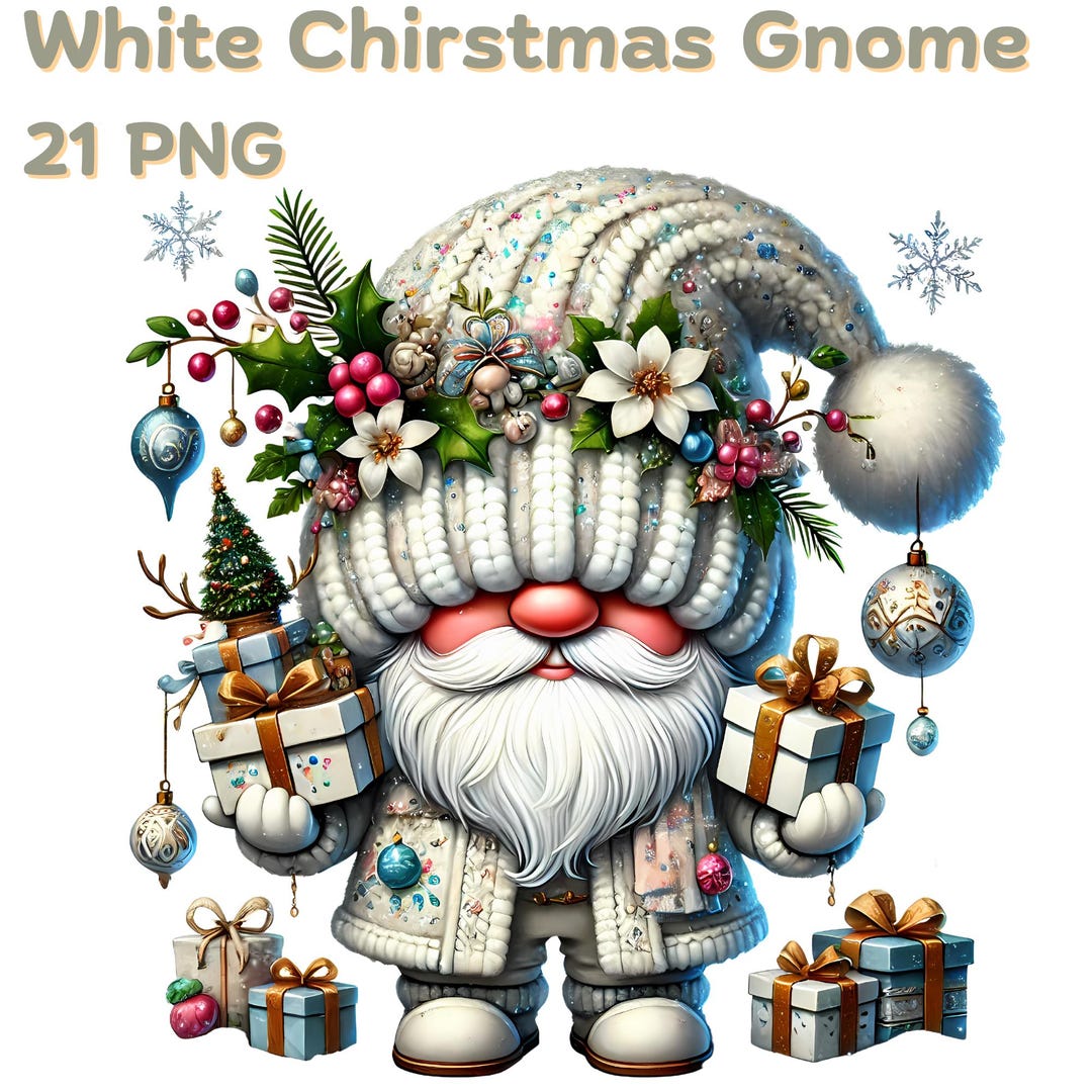 Watercolor White Christmas Gnome Clipart Bundle, Cozy Winter Gnome PNG ...