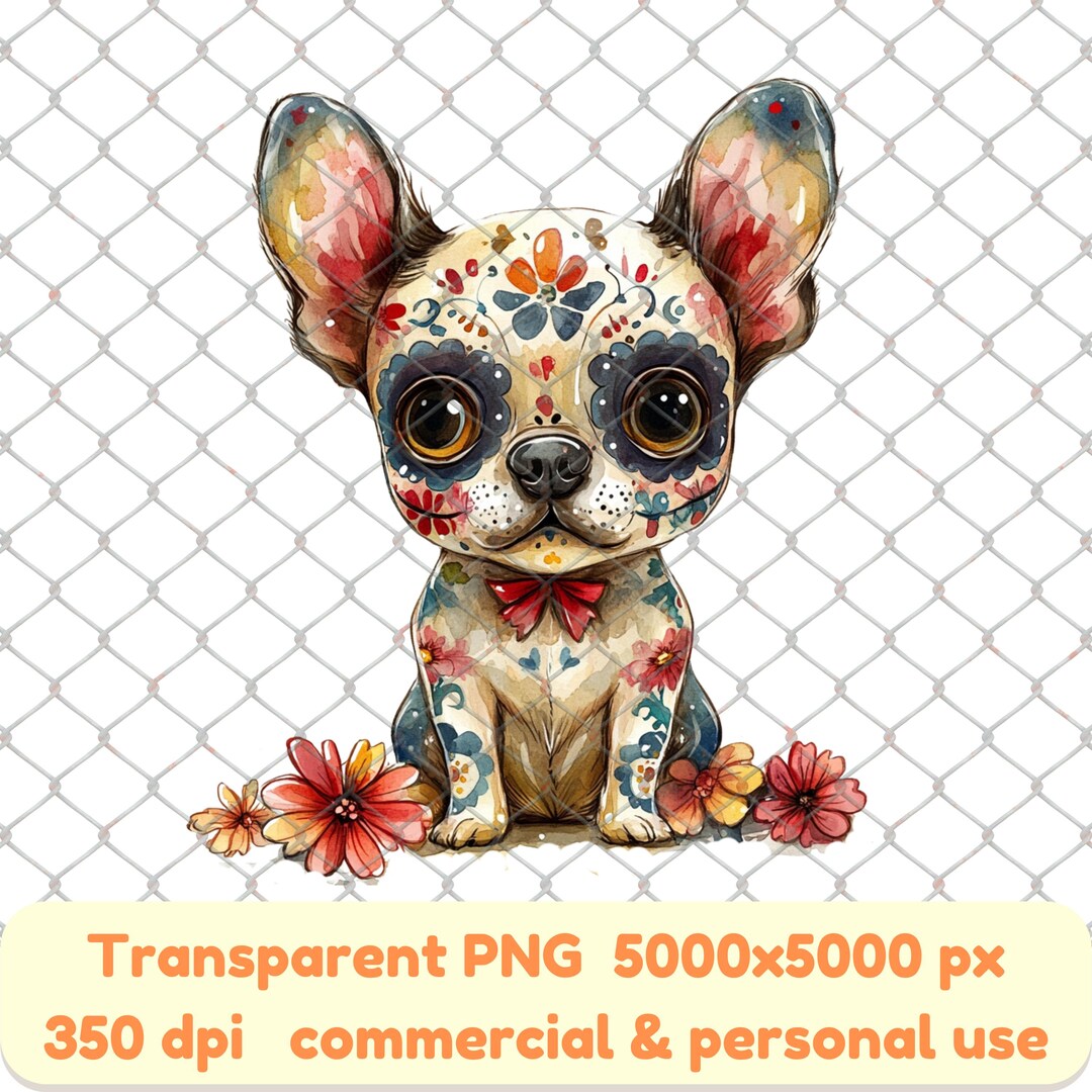 Sugar Skull Puppy PNG: Watercolor Día De Los Muertos Clipart (digital ...