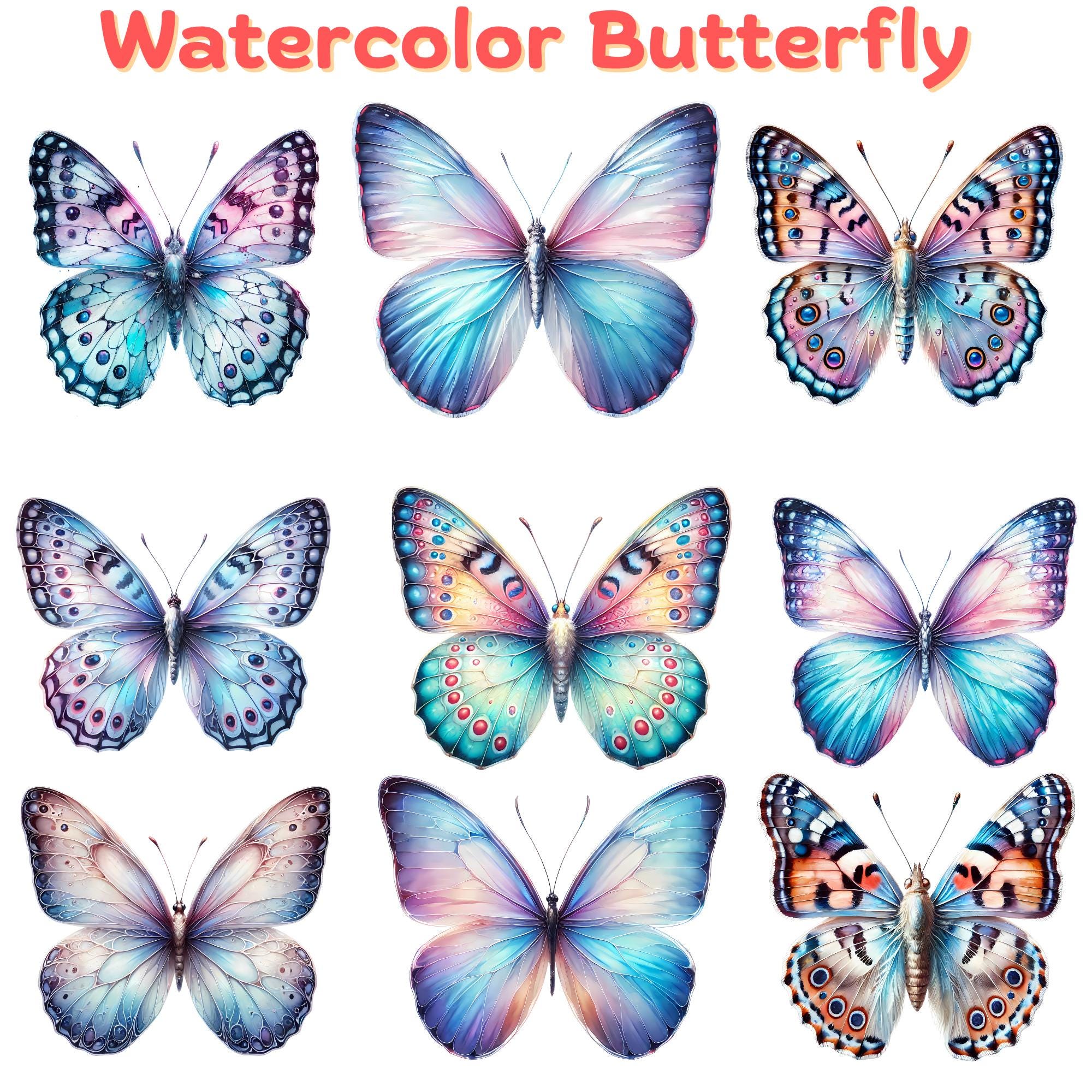 Watercolor Butterfly Clipart: Hand-painted PNG Set (digital Download ...
