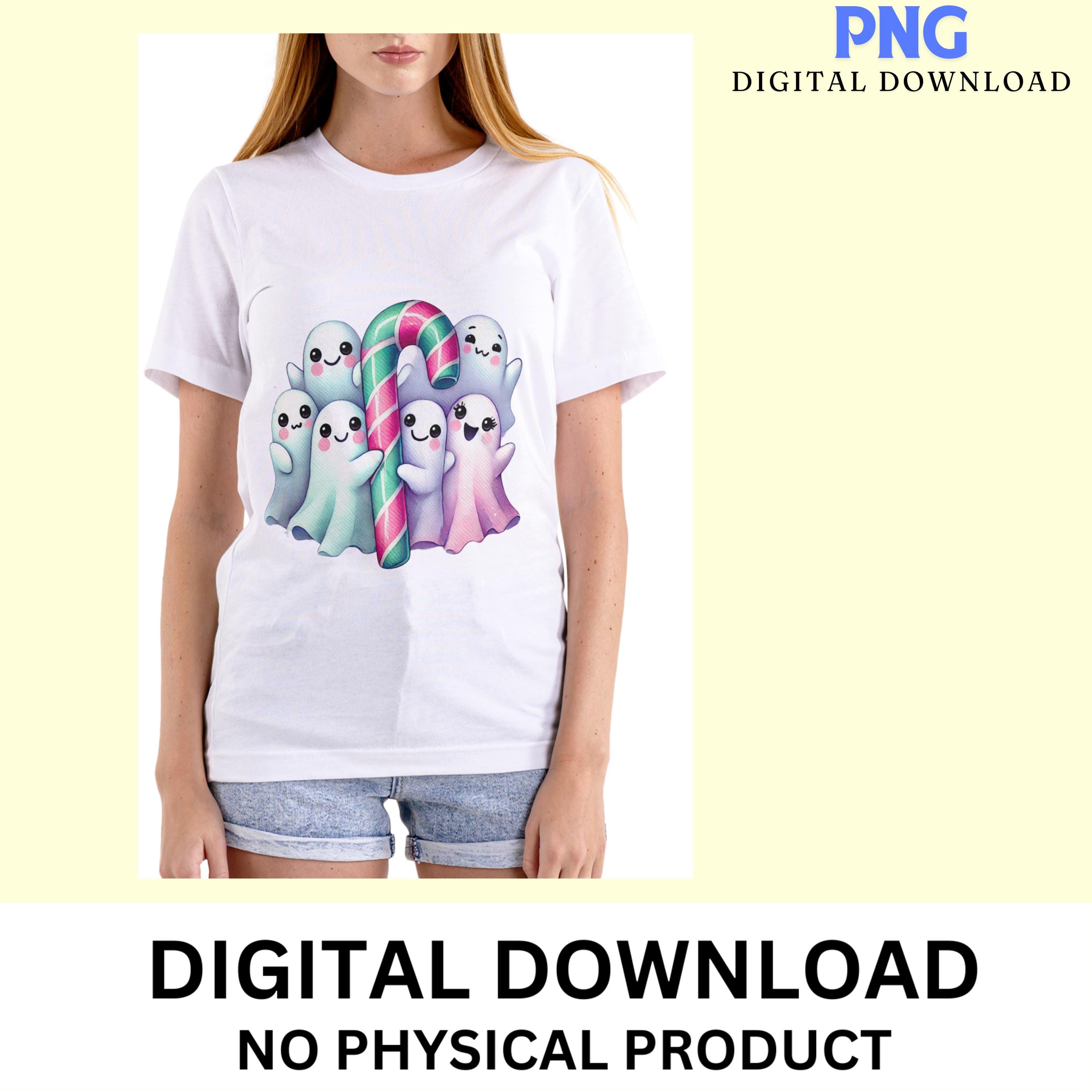 Kawaii Ghosts With Candy Cane PNG, Cute Halloween Clipart, Pastel Ghost ...