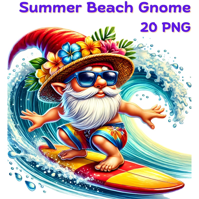 Watercolor Summer Beach Gnome Clipart Bundle, Tropical Vacation Gnome ...