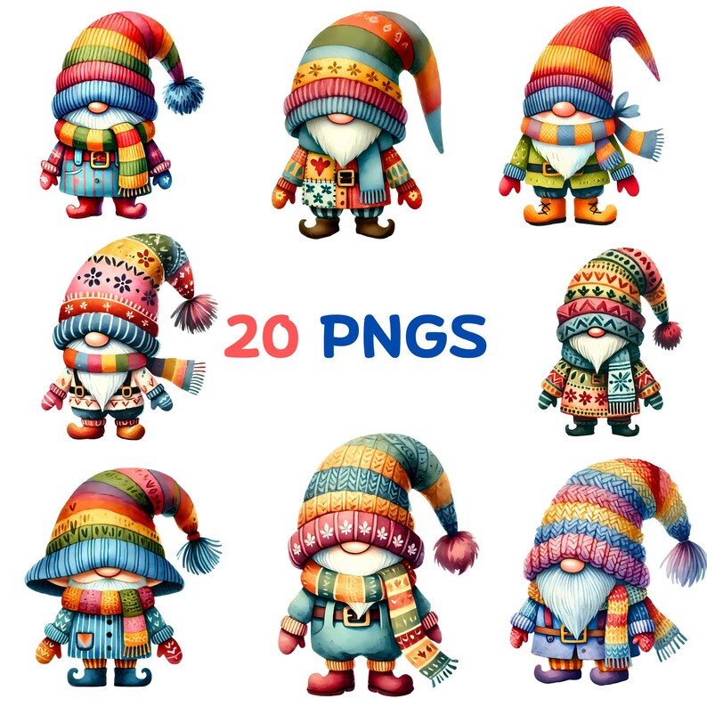 Watercolor Winter Gnome Clipart Bundle: Festive PNG Files (digital ...