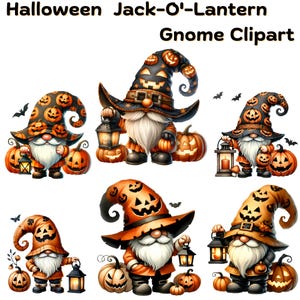 Watercolor Halloween Gnome Clipart: Jack-o'-lantern Witch PNG (digital ...