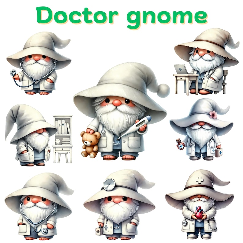 Watercolor Doctor Gnome Clipart: Medical PNG Bundle (digital Download ...