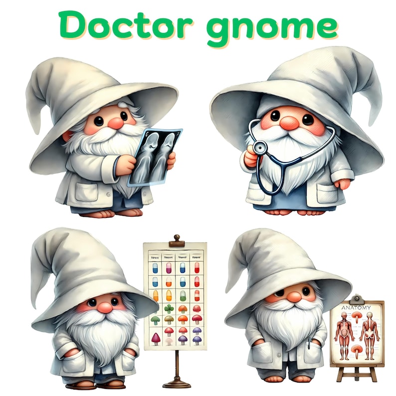 Watercolor Charming Doctor Gnome Clipart Bundle - Cute Medical Gnome ...