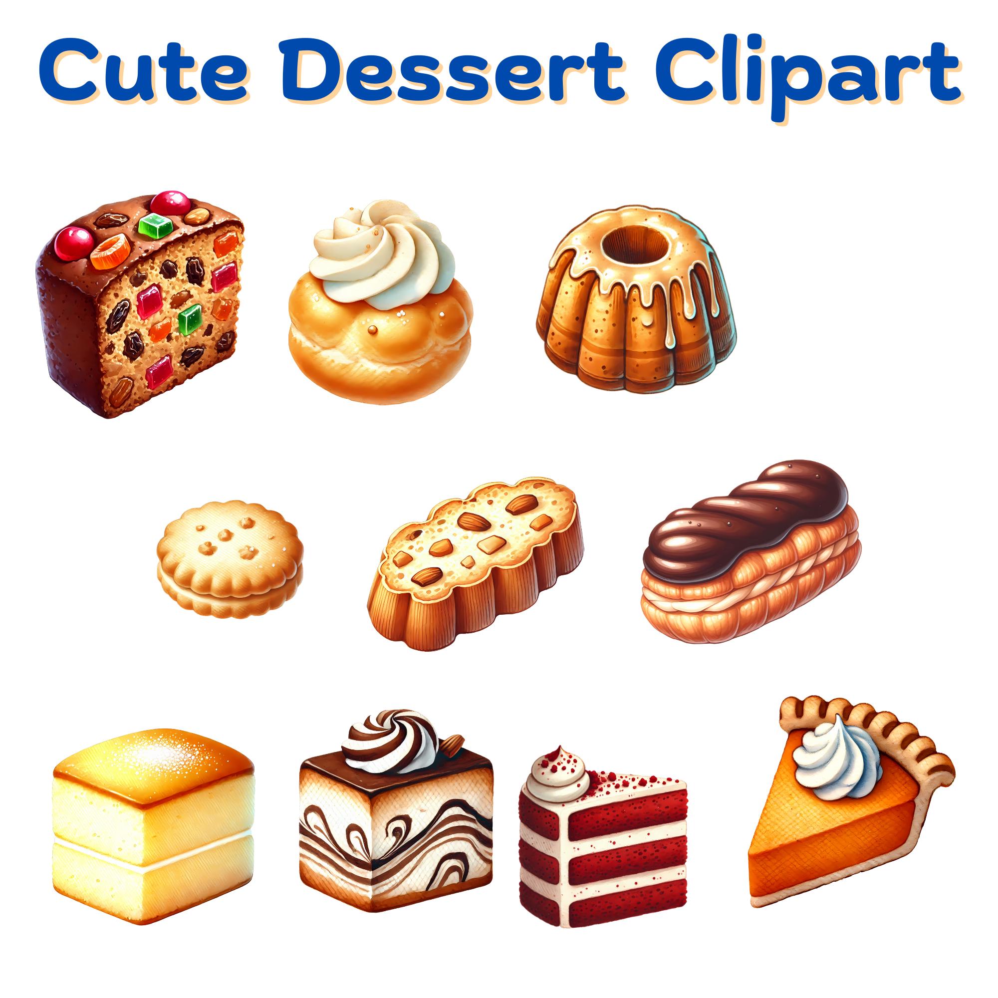Cute Dessert Clipart Bundle, Kawaii Bakery Icons, Sweet Treats ...