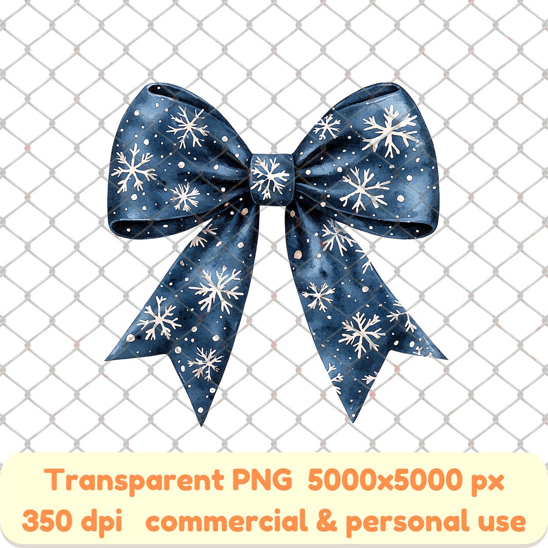 Navy Blue Snowflake Bow Clipart, Watercolor Winter Ribbon Illustration ...
