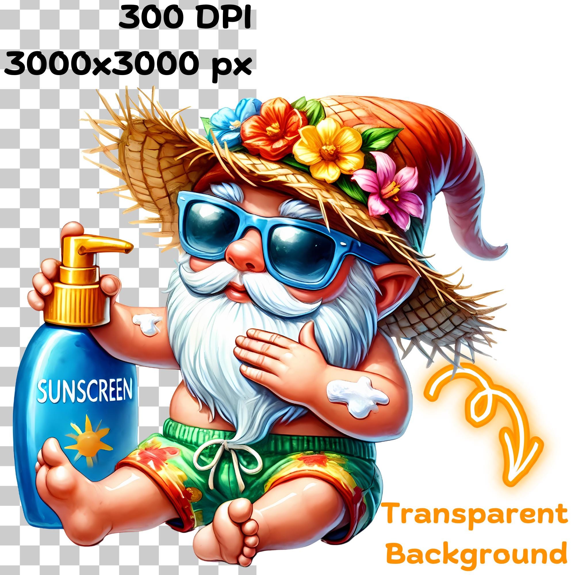 Watercolor Summer Beach Gnome Clipart Bundle, Tropical Vacation Gnome ...