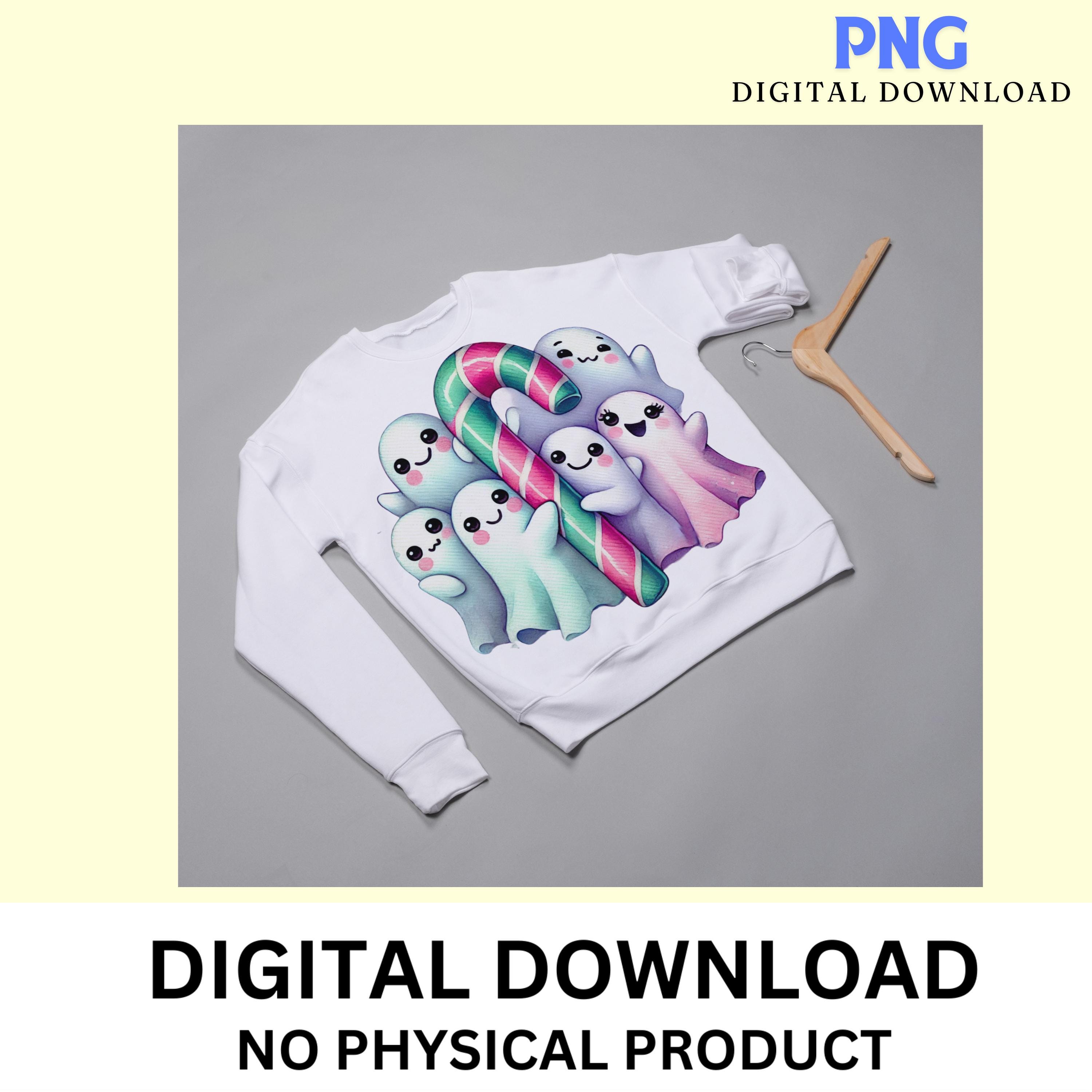 Kawaii Ghosts With Candy Cane PNG, Cute Halloween Clipart, Pastel Ghost ...