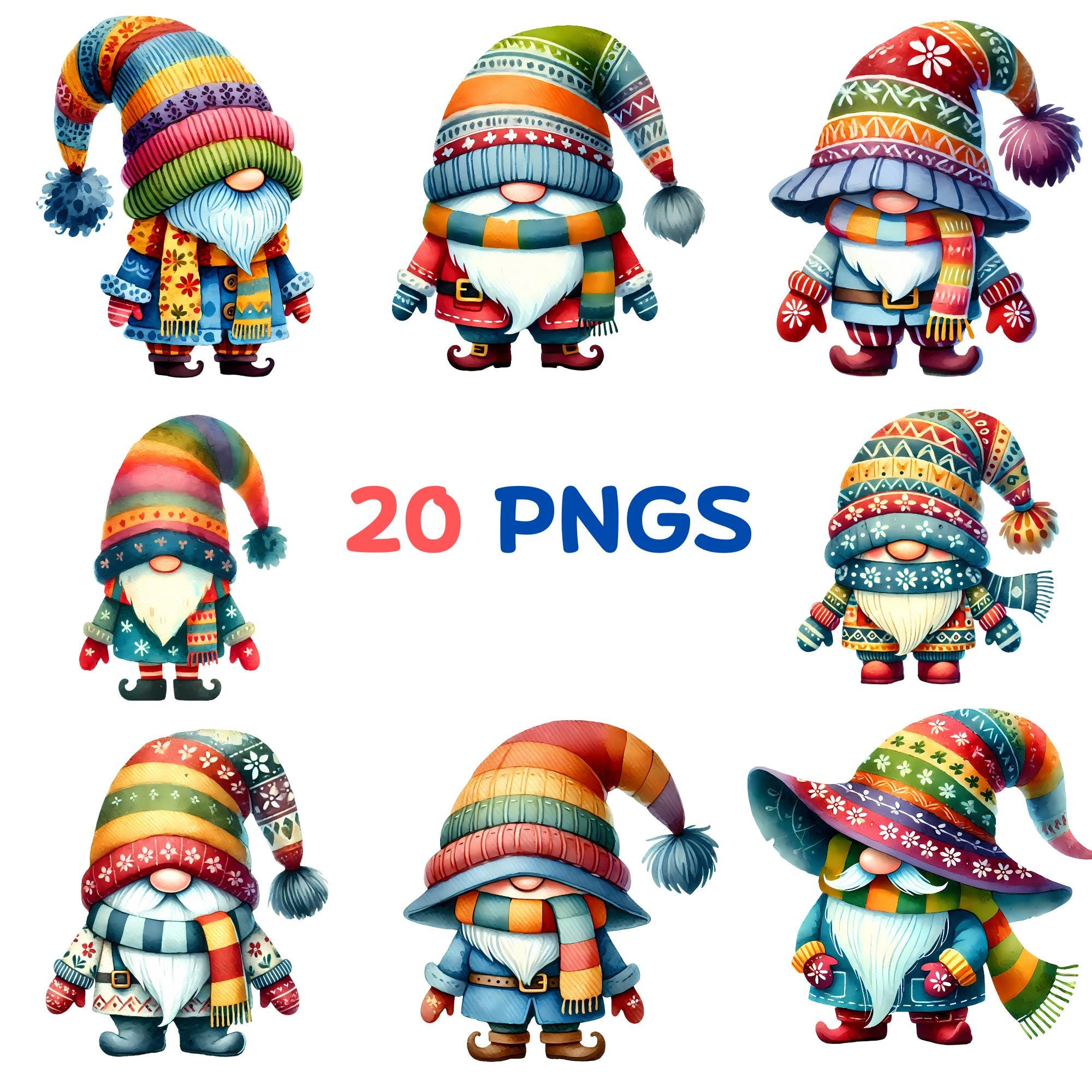 Watercolor Winter Gnome Clipart Bundle: Festive PNG Files (digital ...