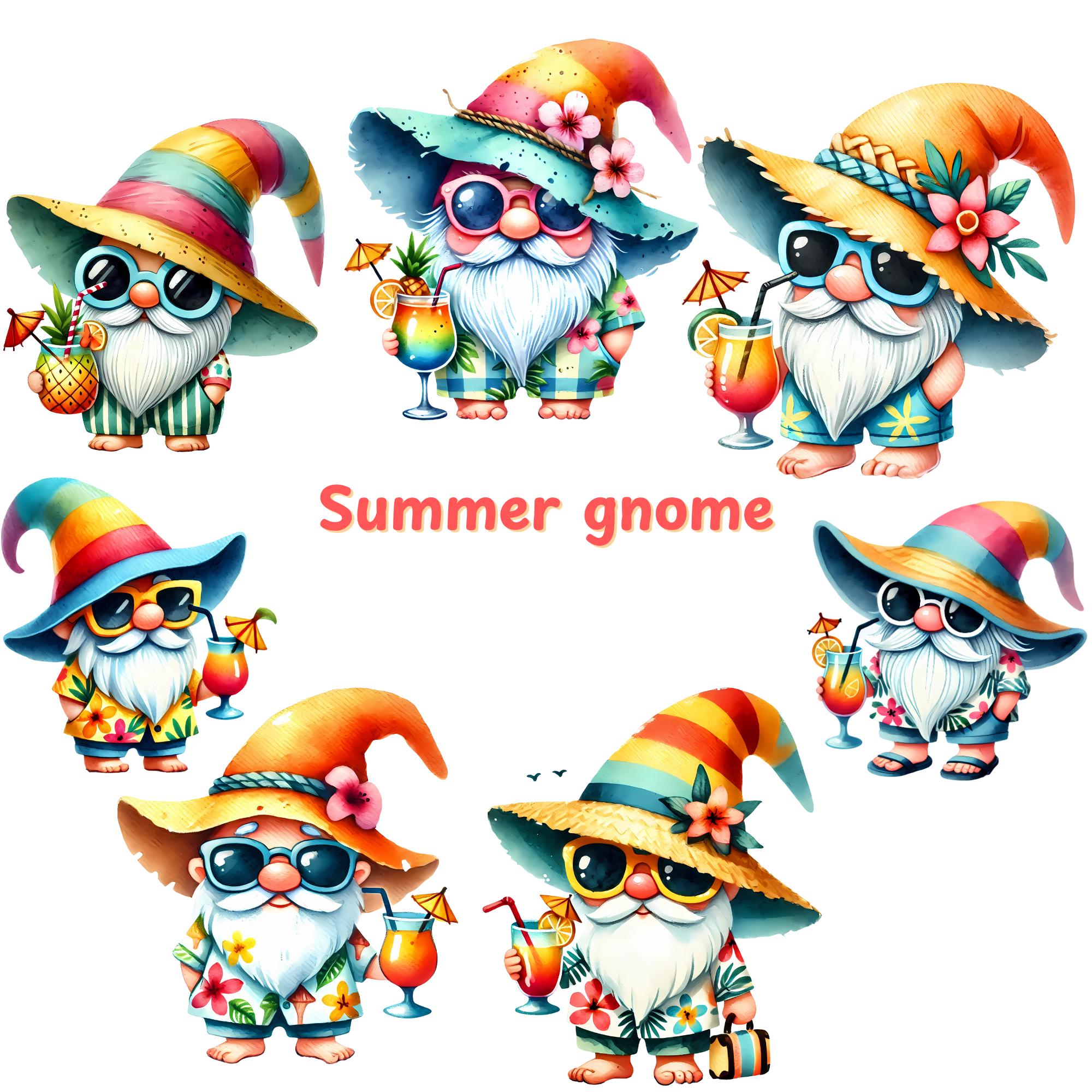 Watercolor Summer Gnome Clipart Collection, Beach Vacation Gnomes With ...