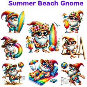 Watercolor Summer Beach Gnome Clipart Bundle, Tropical Vacation Gnome ...
