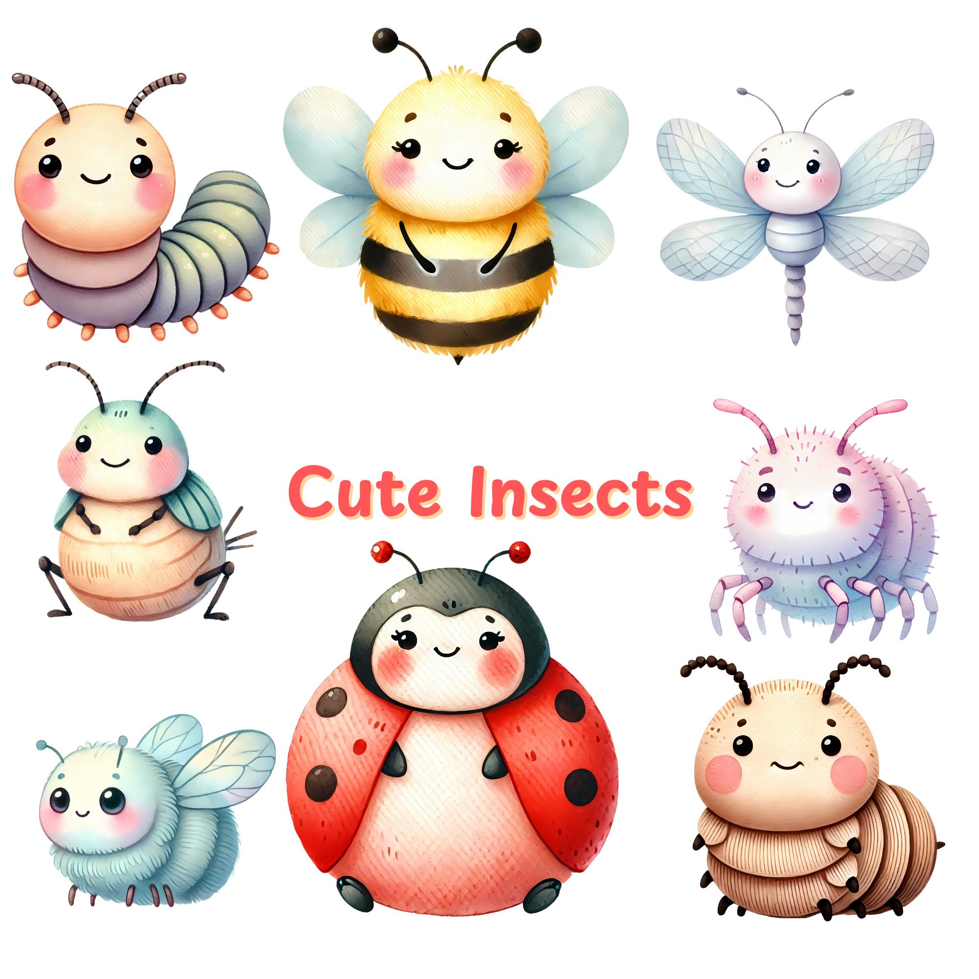 Cute Insect Clipart Bundle, Adorable Bug Illustrations PNG Collection ...