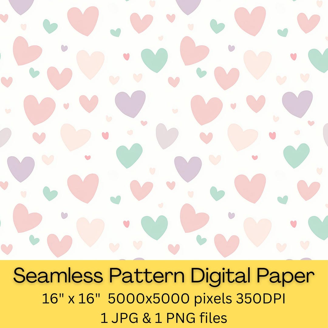 Pastel Hearts Fabric, Soft Heart Pattern Fabric, Seamless Pattern ...
