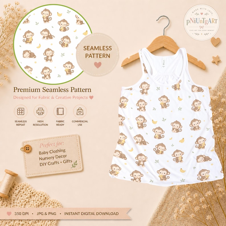 Baby Monkey Seamless Pattern, Jungle Safari Nursery Fabric Design ...