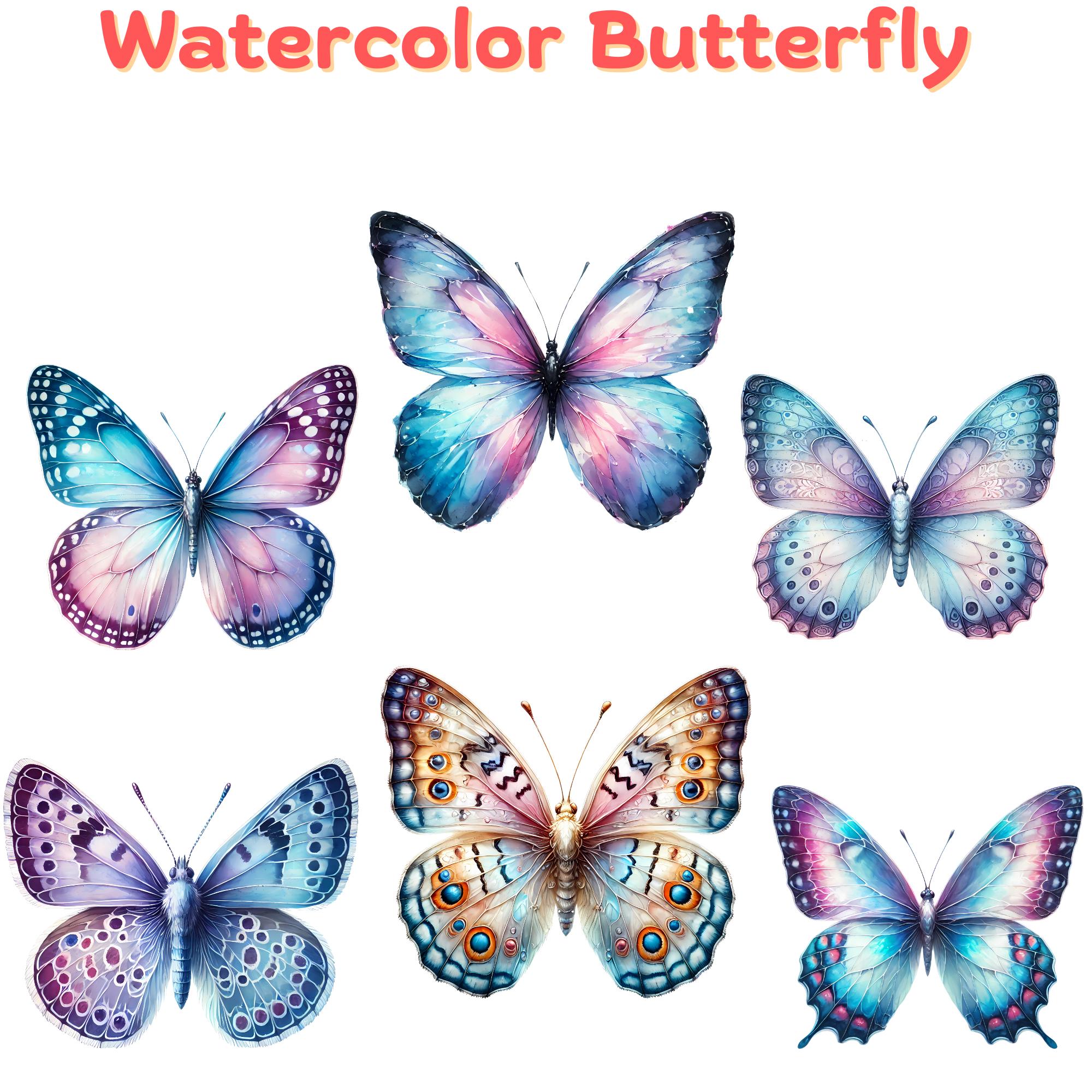 Watercolor Butterfly Clipart Bundle, Delicate Butterfly PNG Set, Hand ...