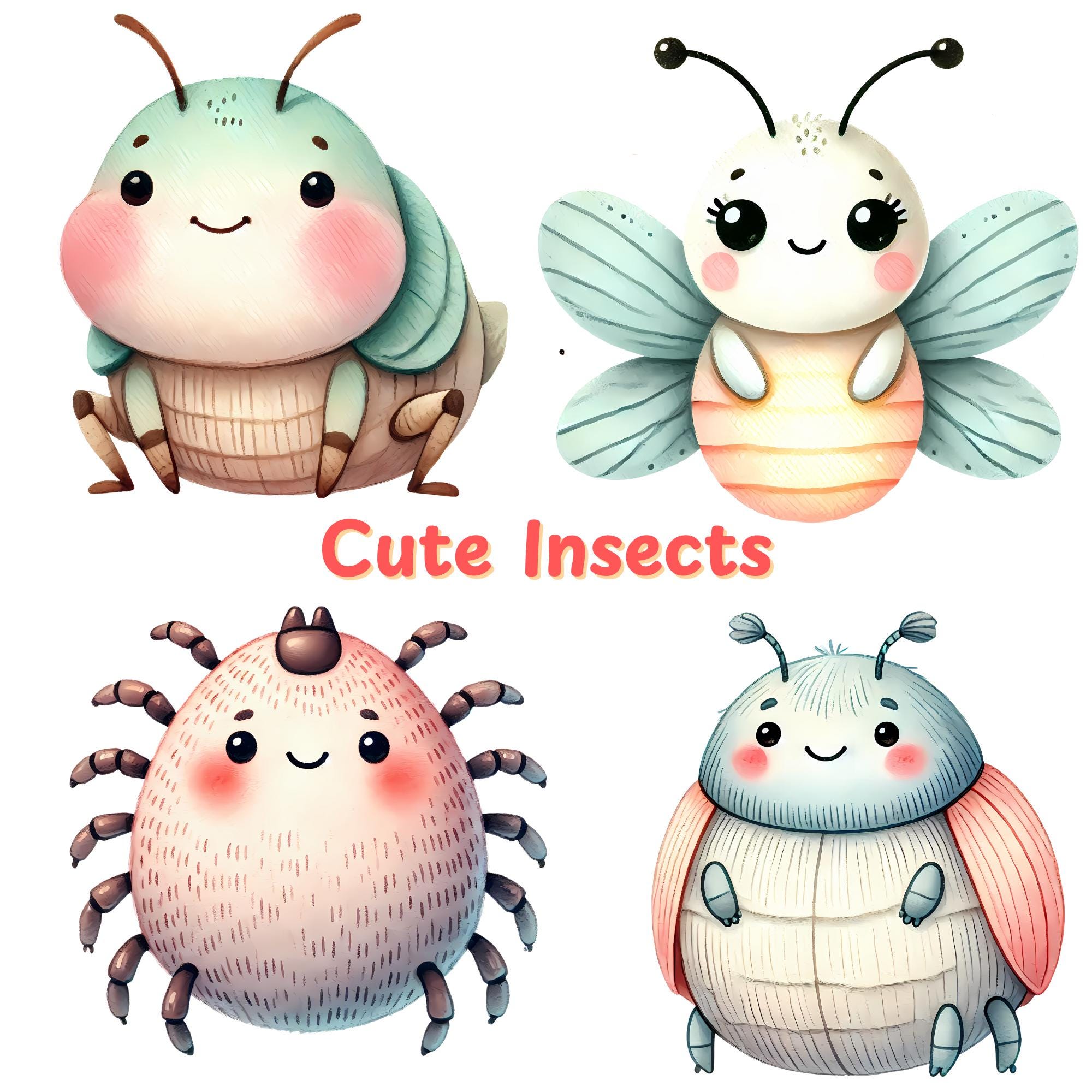 Cute Insect Clipart Bundle, Adorable Bug Illustrations PNG Collection ...
