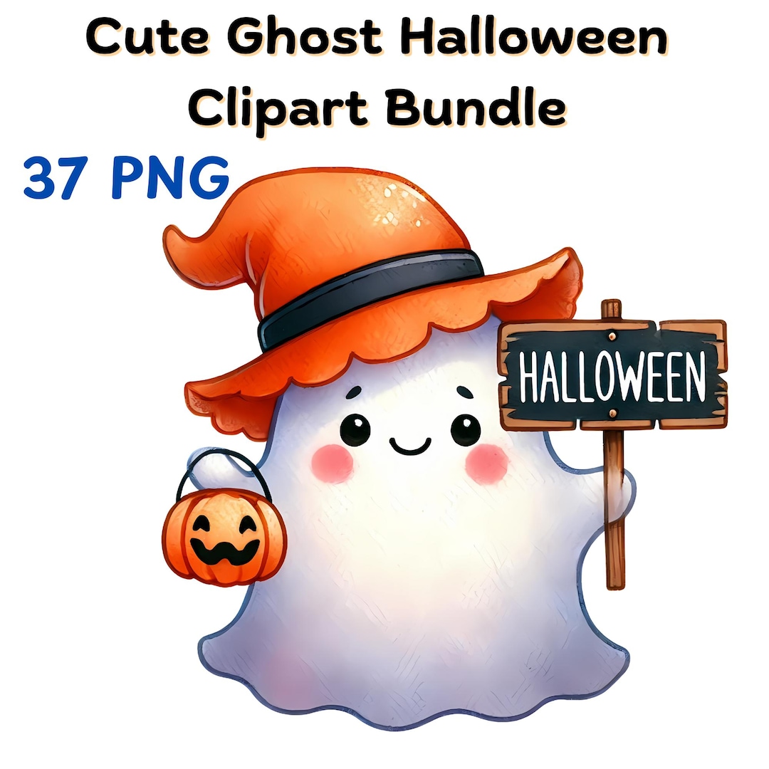 Watercolor Ghost Clipart Bundle: Kawaii Halloween Pngs (digital ...