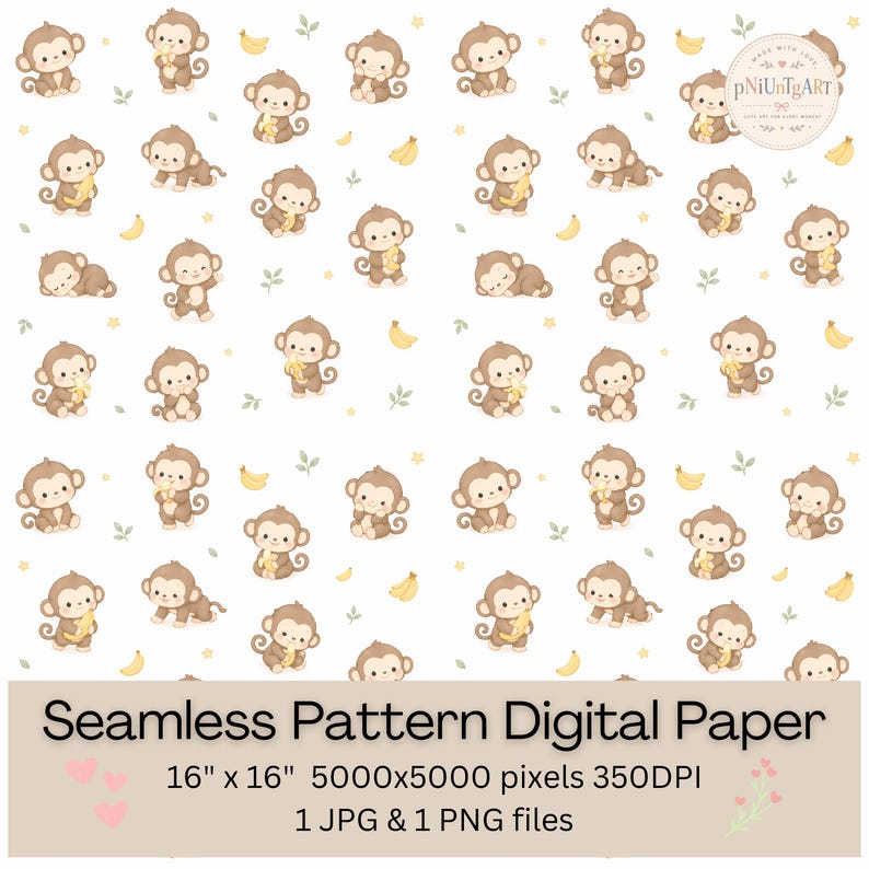 Baby Monkey Seamless Pattern, Jungle Safari Nursery Fabric Design ...