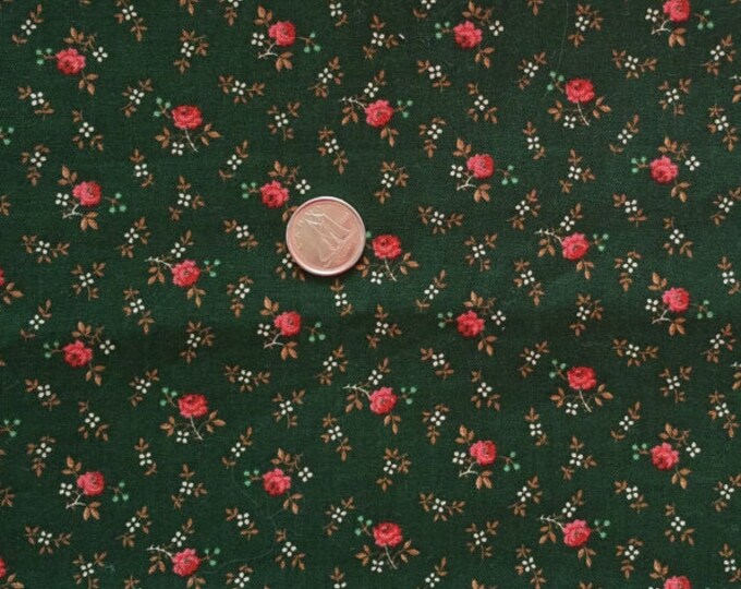 GN014 Green Fabric Dark Green Fabric Pink Roses Pink Flowers Quilting ...