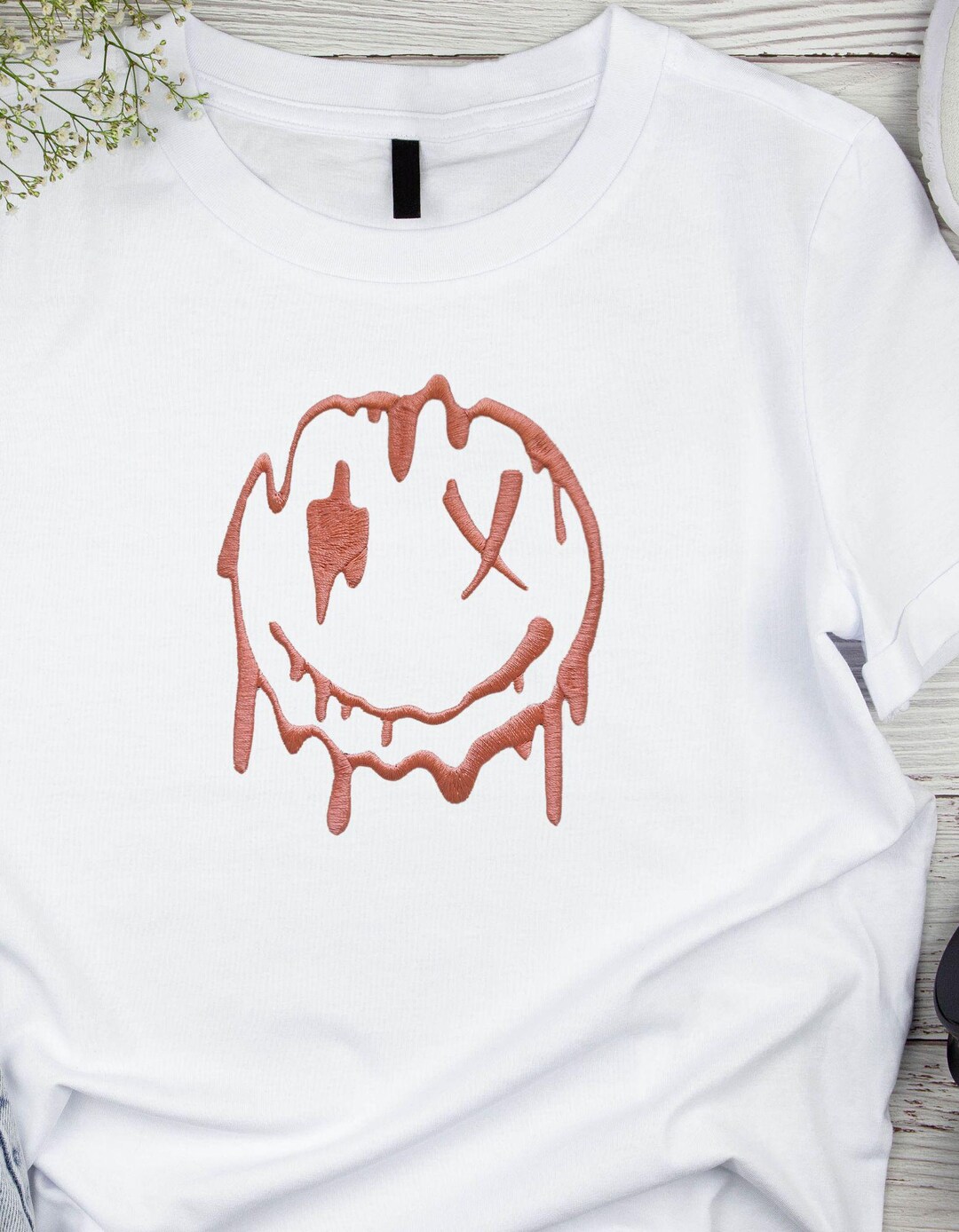 Vintage Melting Smiley Face Tee-fun Embroidery Gift Shirt, Whimsical ...