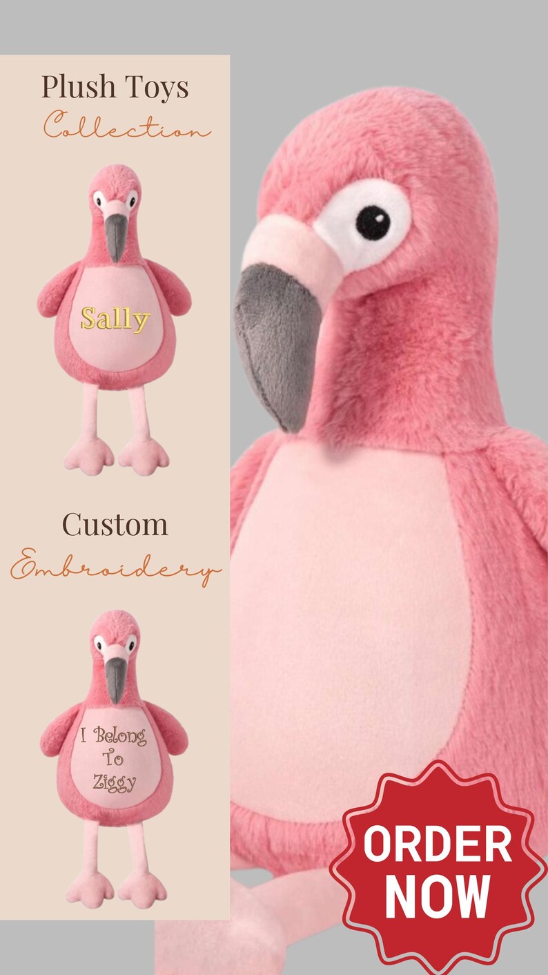 Unique Sweet Flamingo Plushie, Custom Embroidered Flamingo Cuddly Toy ...