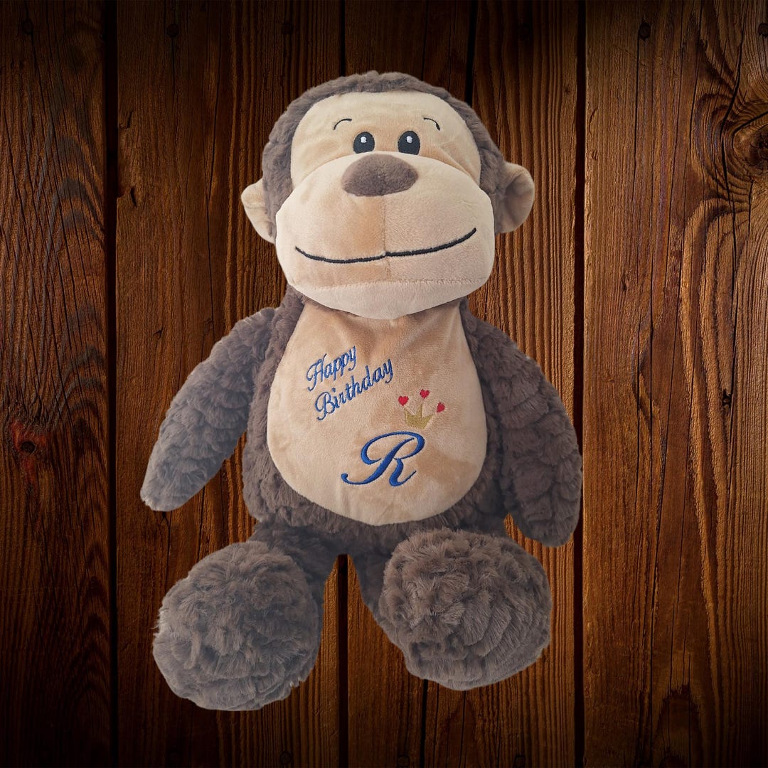 Large Personalized Embroidered Monkey Soft Toy Baby Gift Comfort ...